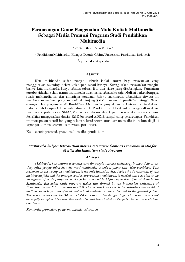 (PDF) Perancangan Game Pengenalan Mata Kuliah Multimedia Sebagai Media Promosi Program Studi ...