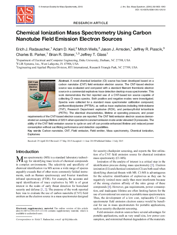 (PDF) Chemical Ionization Mass Spectrometry Using Carbon Nanotube Field ...