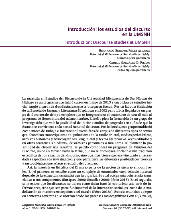 (PDF) Introducción: los estudios del discurso en la UMSNH