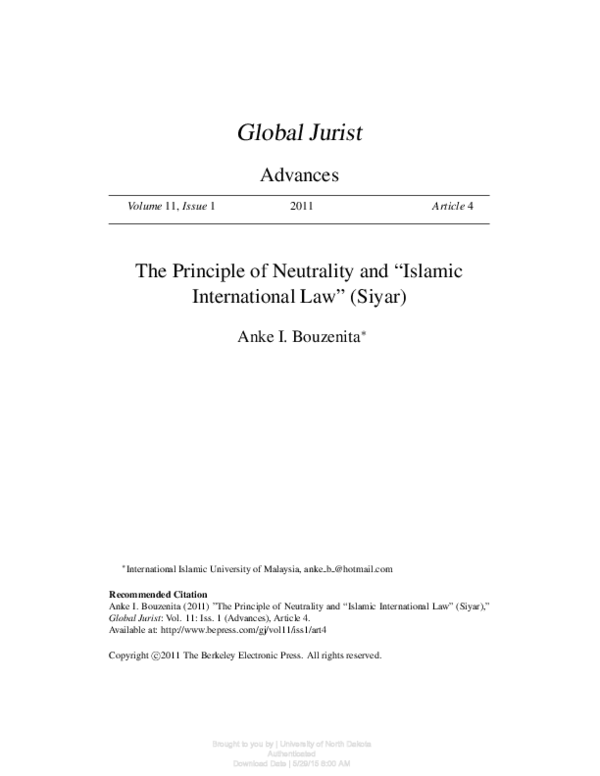 (PDF) The Principle of Neutrality and "Islamic International Law" (Siyar)