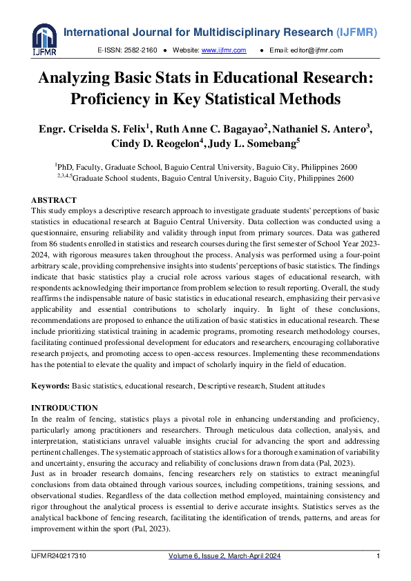 (PDF) Analyzing Basic Stats in Educational Research: Proficiency in Key ...