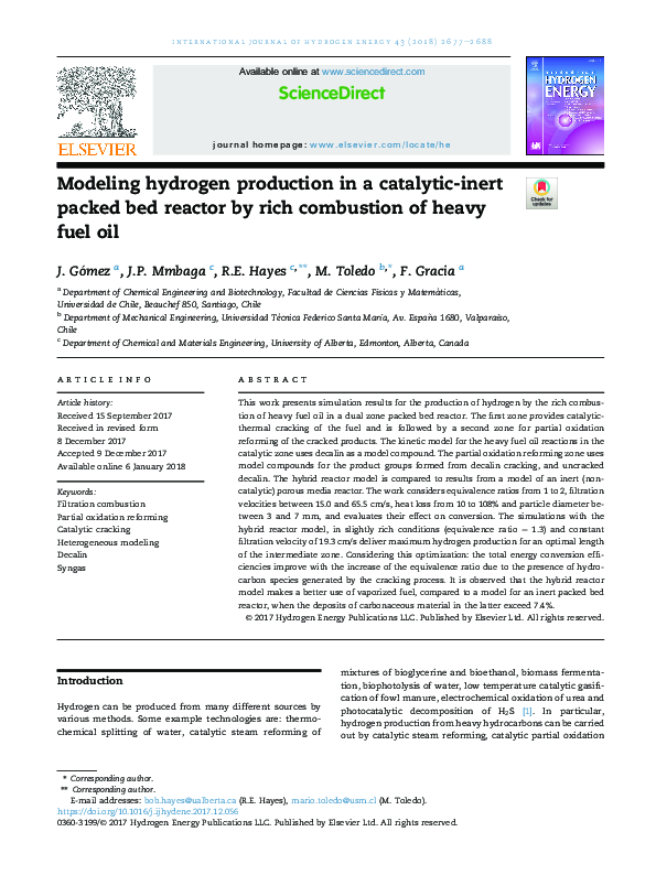(PDF) Modeling hydrogen production in a catalytic-inert packed bed ...