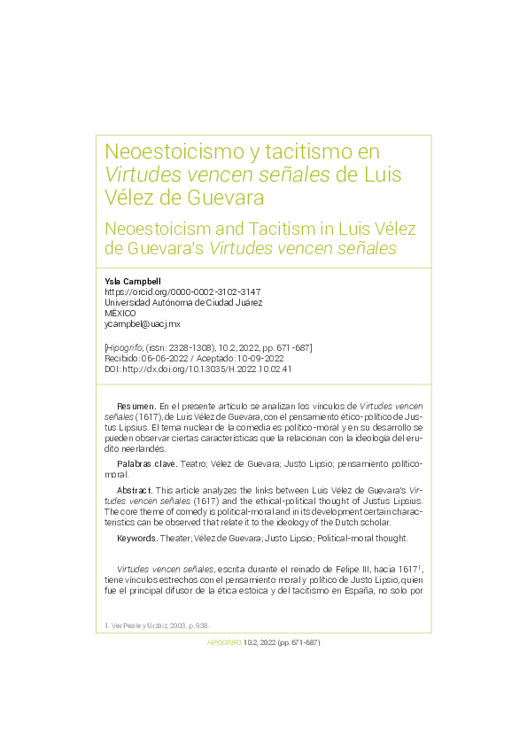 (PDF) Neoestoicismo y tacitismo en «Virtudes vencen señales» de Luis ...