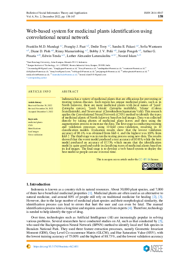 (PDF) Web-Based System for Medicinal Plants Identification Using Convolutional Neural Network