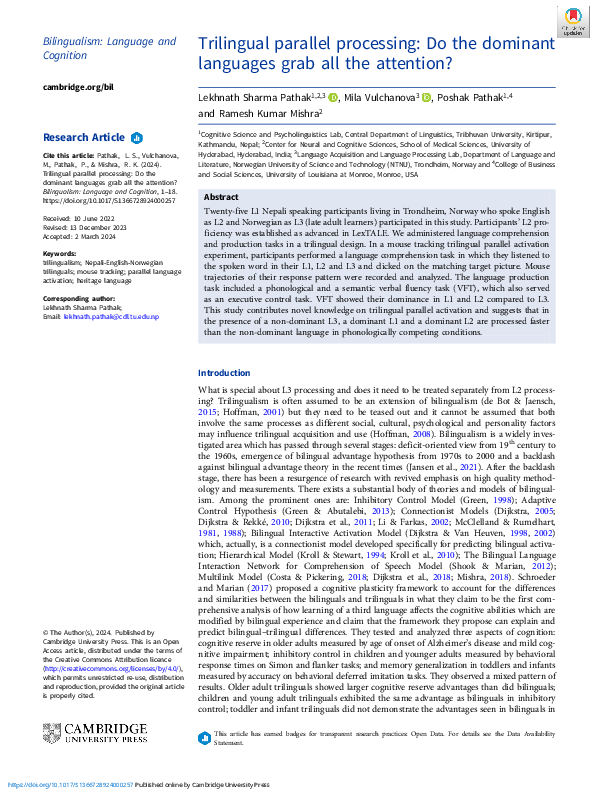 (PDF) Trilingual parallel processing: Do the dominant languages grab ...