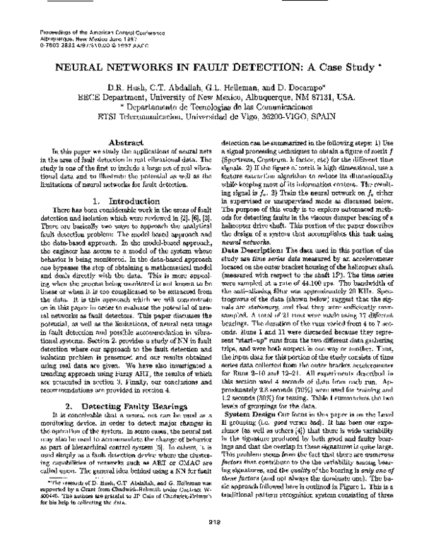 (PDF) Neural networks in fault detection: a case study