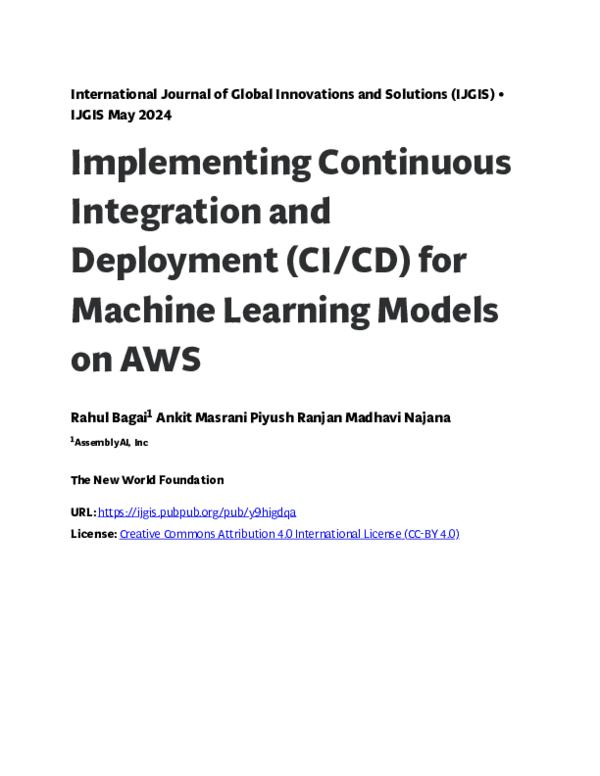 (PDF) Implementing Continuous Integration and Deployment (CI/CD) for Machine Learning Models on AWS