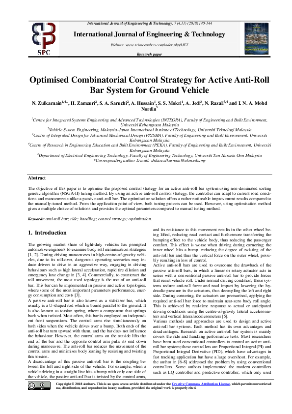 (PDF) Optimised Combinatorial Control Strategy for Active Anti-Roll Bar ...