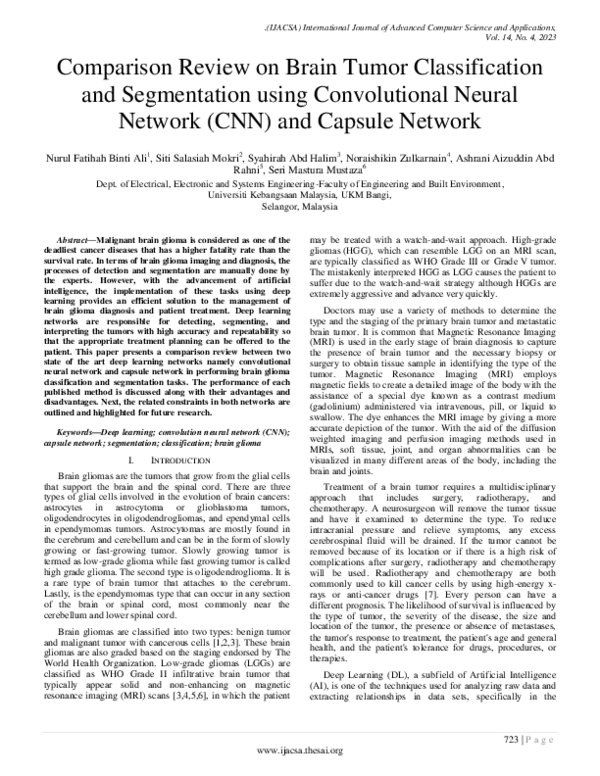 Comparison Review On Brain Tumor Classification And Segmentation Using Convolutional Neural