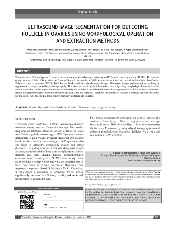 (PDF) Ultrasound Image Segmentation for Detecting Follicle in Ovaries Using Morphological ...