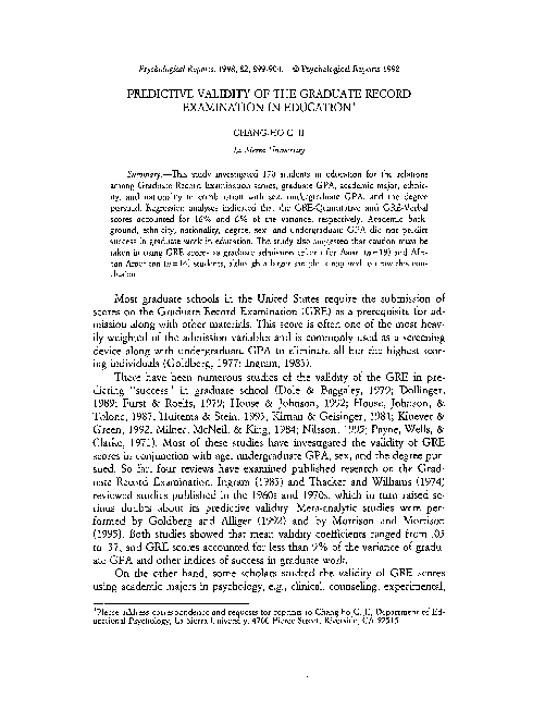 (PDF) Predictive Validity of the Graduate Record Examination with and ...