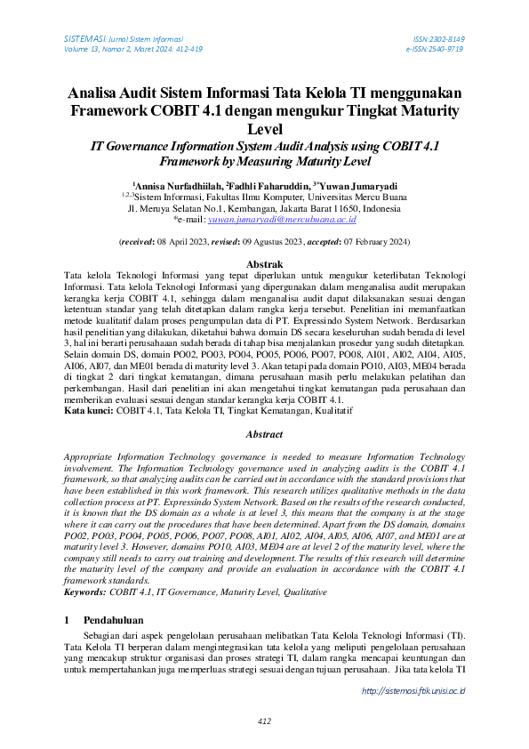(PDF) IT Governance Information System Audit Analysis using COBIT 4.1 Framework by measuring ...