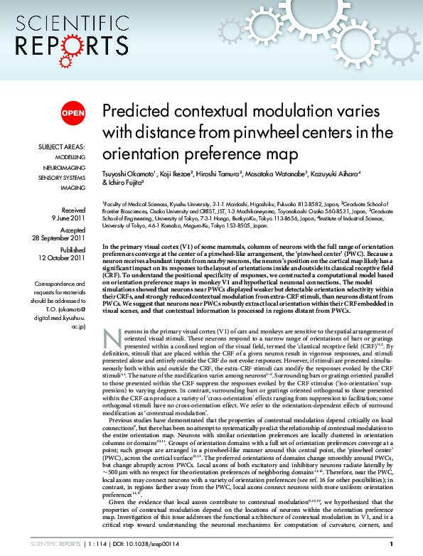 (PDF) Predicted contextual modulation varies with distance from pinwheel centers in the ...