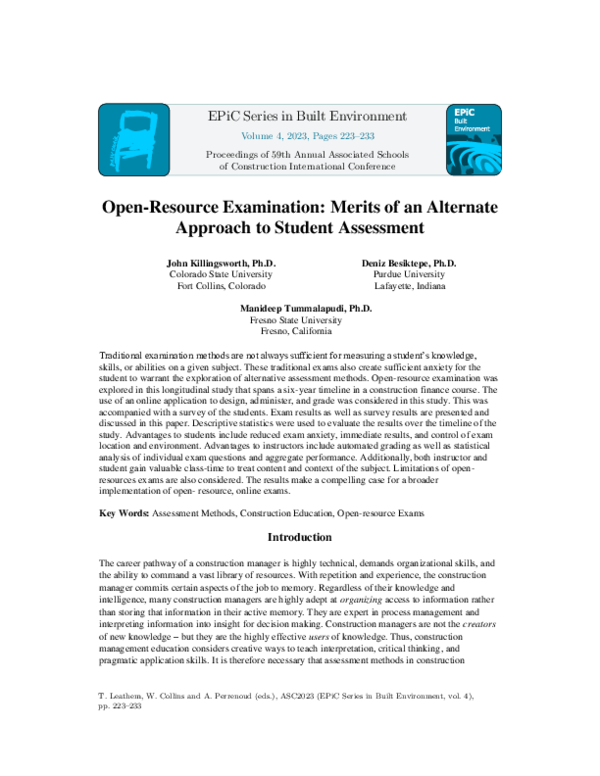 (PDF) Open-Resource Examination: Merits of an Alternative Approach to ...