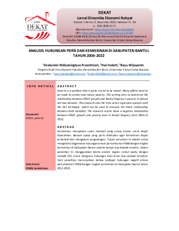 (PDF) Analisis Hubungan PDRB Dan Kemiskinan DI Kabupaten Bantul Tahun 2004-2022 | Bayu Wijayanto ...