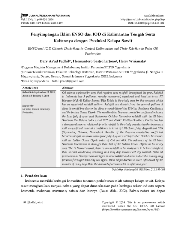 (PDF) Penyimpangan Iklim ENSO dan IOD di Kalimantan Tengah Serta ...