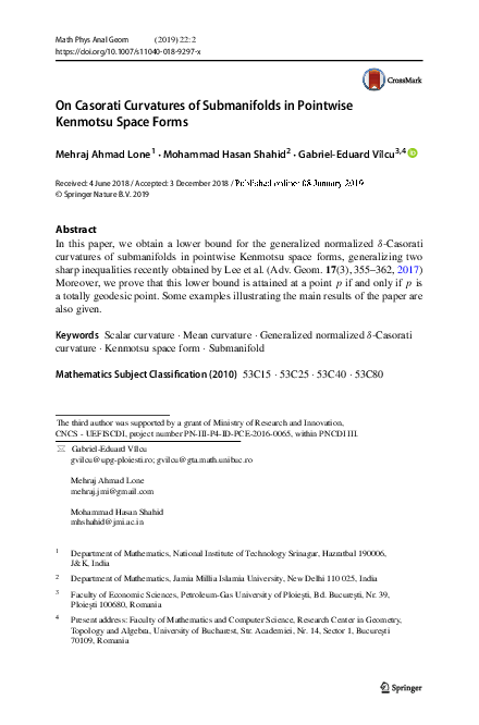 (PDF) On Casorati Curvatures of Submanifolds in Pointwise Kenmotsu Space Forms | Mehraj ahmad ...