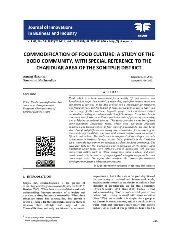 (PDF) Commodification of Food Culture of the Bodo Community of Assam