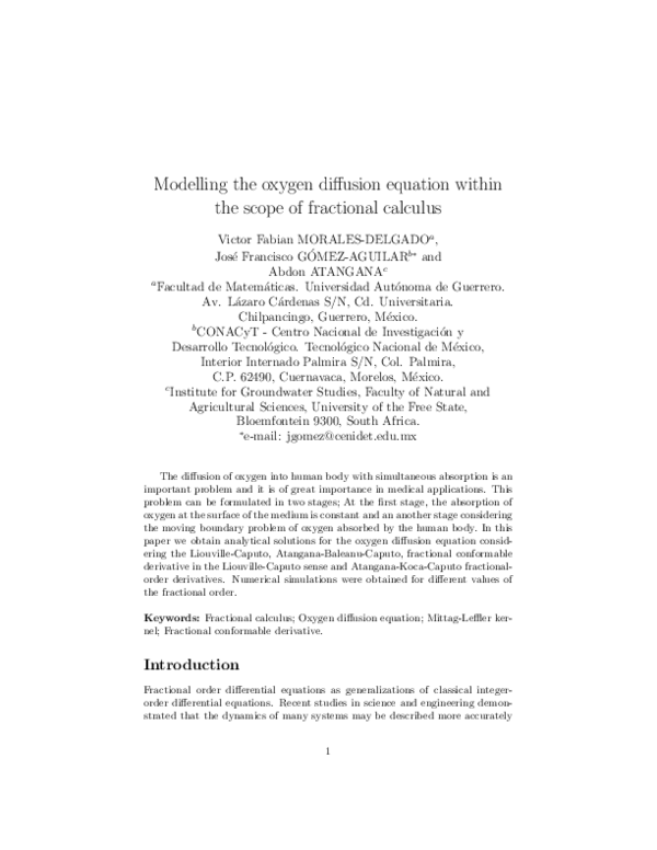 (PDF) Modelling the oxygen diffusion equation within the scope of ...