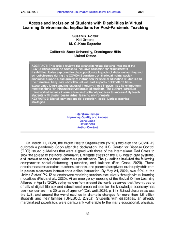 (PDF) Access and Inclusion of Students with Disabilities in Virtual ...
