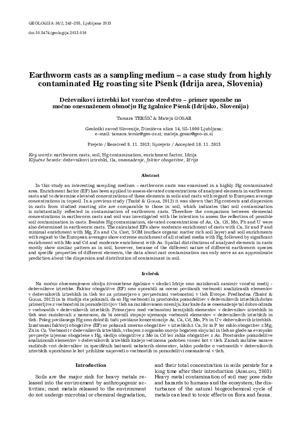 (PDF) Earthworm casts as a sampling medium - a case study from highly ...