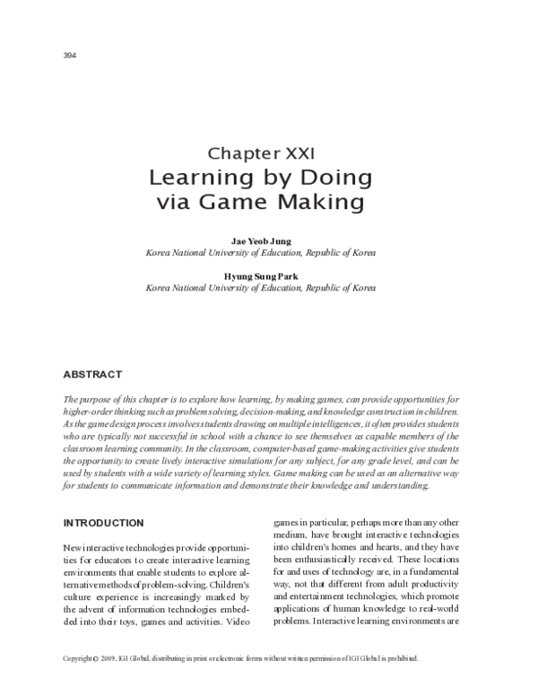 (PDF) Learning by Doing via Game Making