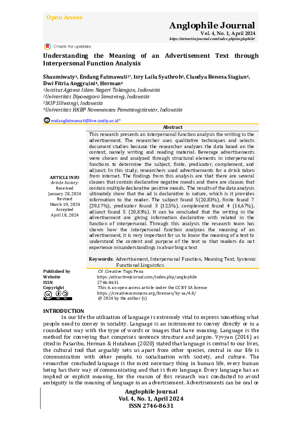 (PDF) Understanding the Meaning of an Advertisement Text through ...