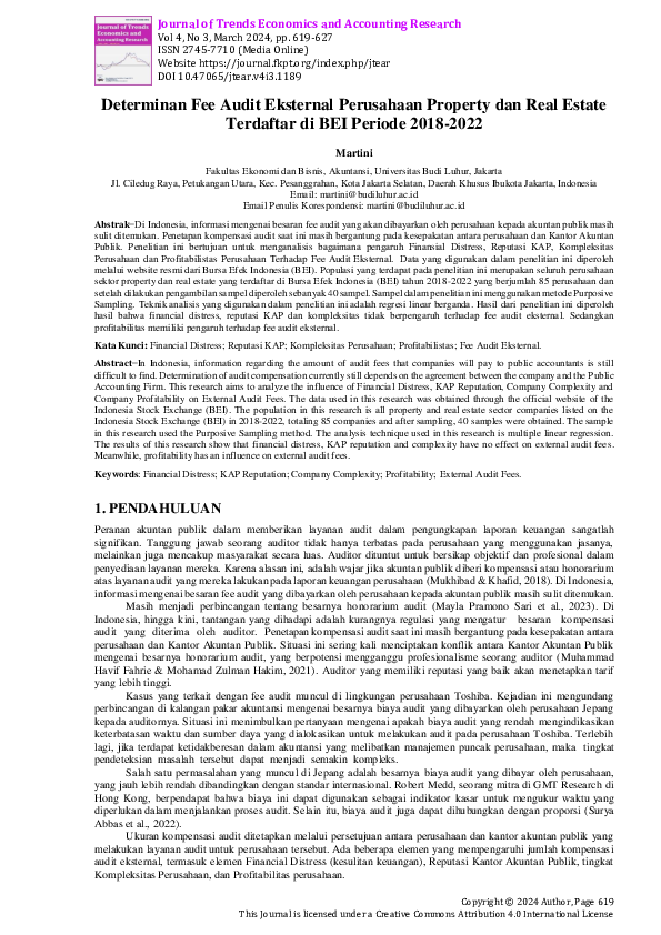 (PDF) Determinan Fee Audit Eksternal Perusahaan Property dan Real Estate Terdaftar di BEI ...