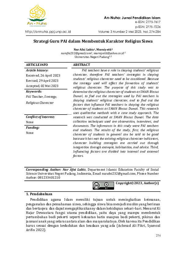 (PDF) Strategi Guru PAI dalam Membentuk Karakter Religius Siswa