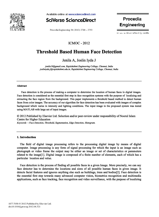(PDF) Threshold Based Human Face Detection