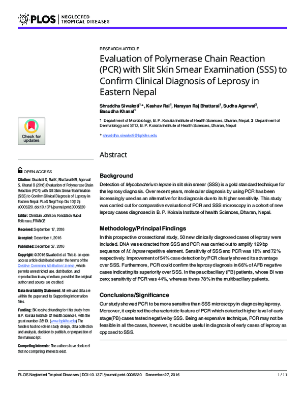 (PDF) Evaluation of Polymerase Chain Reaction (PCR) with Slit Skin Smear Examination (SSS) to ...