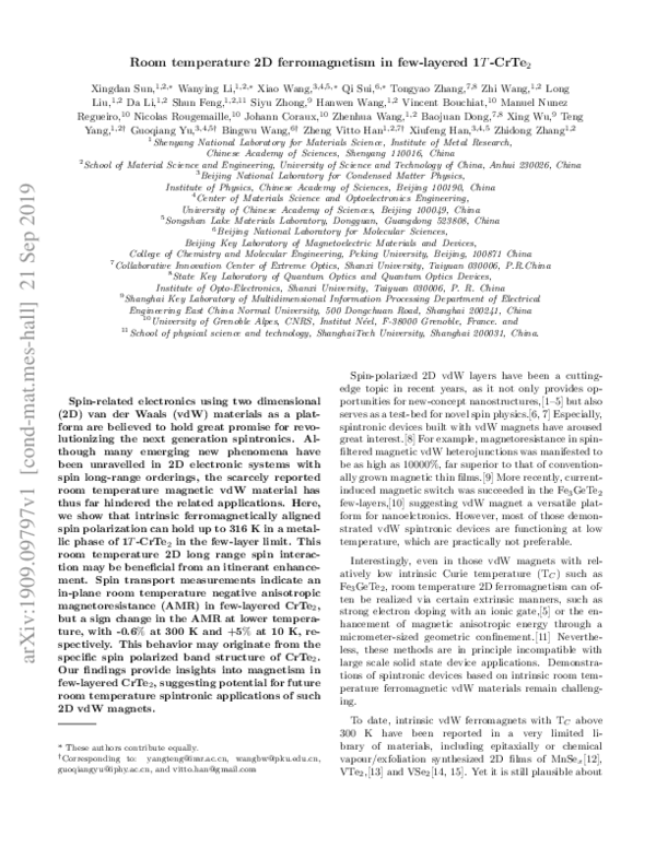 (PDF) Room temperature ferromagnetism in ultra-thin van der Waals ...