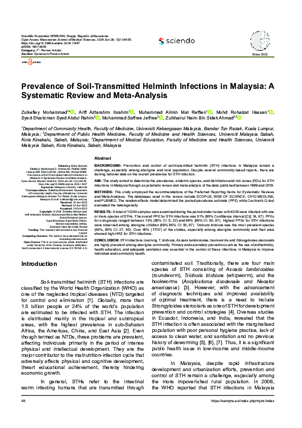 (PDF) Prevalence of Soil-Transmitted Helminth Infections in Malaysia: A Systematic Review and ...