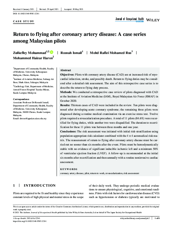 (PDF) Return to flying after coronary artery disease: A case series ...