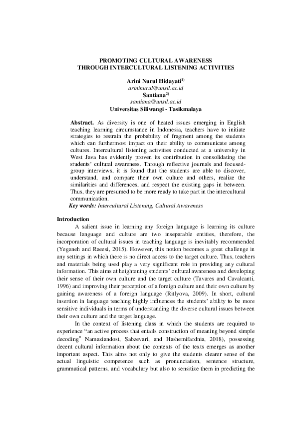 (PDF) Promoting Cultural Awareness Through Intercultural Listening ...
