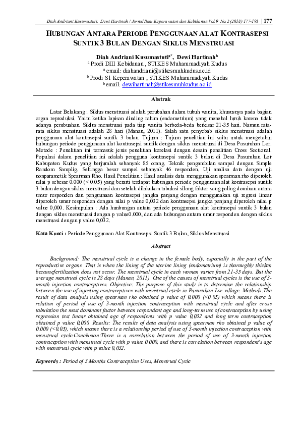 (PDF) Hubungan Periode Penggunaan Alat Kontrasepsi Suntik 3 Bulan Dengan Siklus Menstruasi