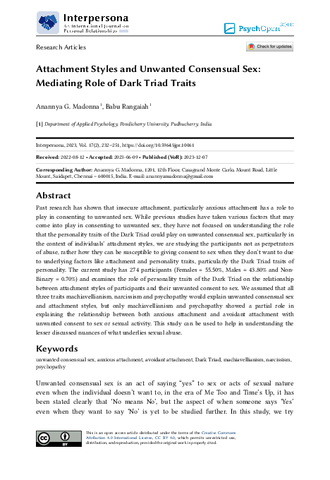 Pdf Attachment Styles And Unwanted Consensual Sex Mediating Role Of