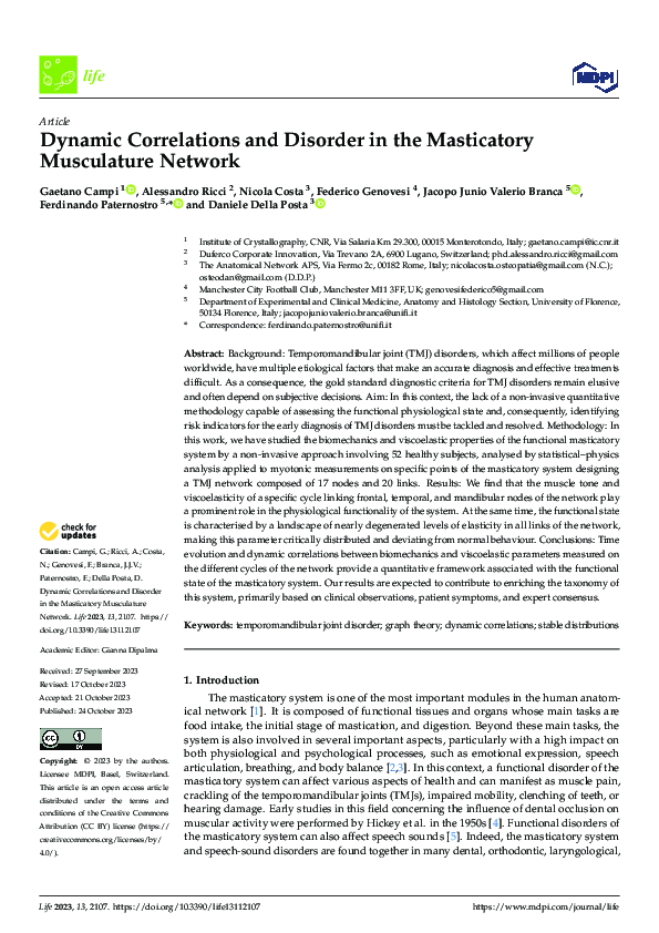 (PDF) Dynamic Correlations and Disorder in the Masticatory Musculature Network