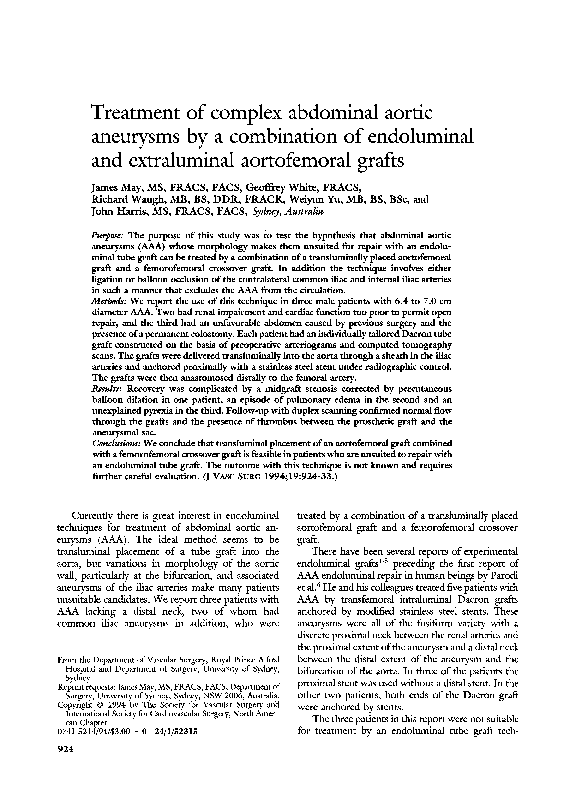 (PDF) Treatment of complex abdominal aortic aneurysms by a combination ...