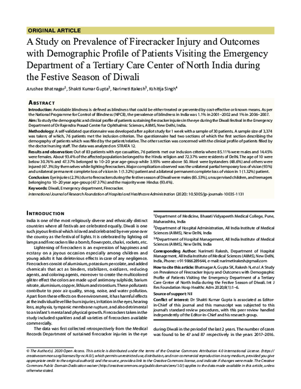 (PDF) A Study on Prevalence of Firecracker Injury and Outcomes with ...