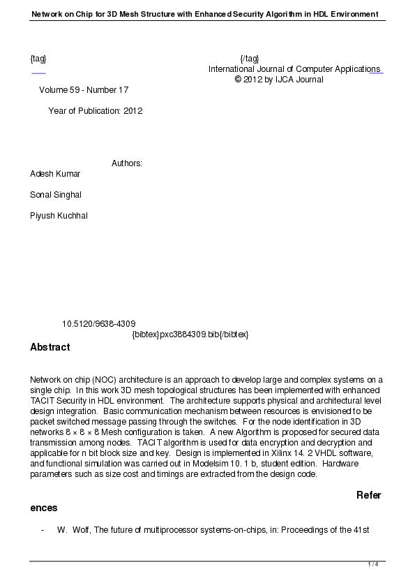 Pdf Network On Chip For 3d Mesh Structure With Enhanced Security Algorithm In Hdl Environment 