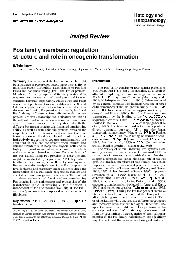 (PDF) Fos family members: regulation, structure and role in oncogenic ...