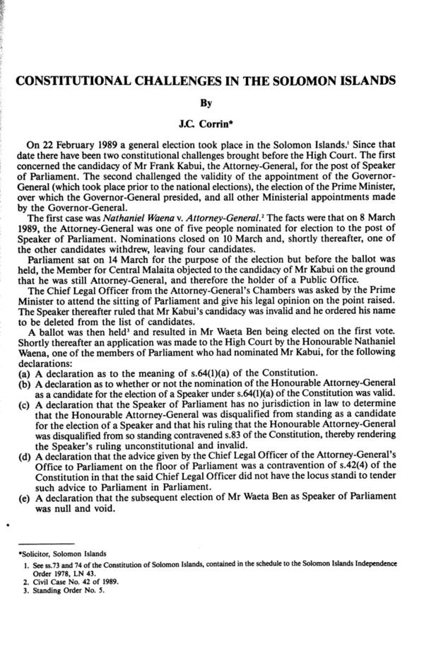 (PDF) Constitutional Challenges in the Solomon Islands
