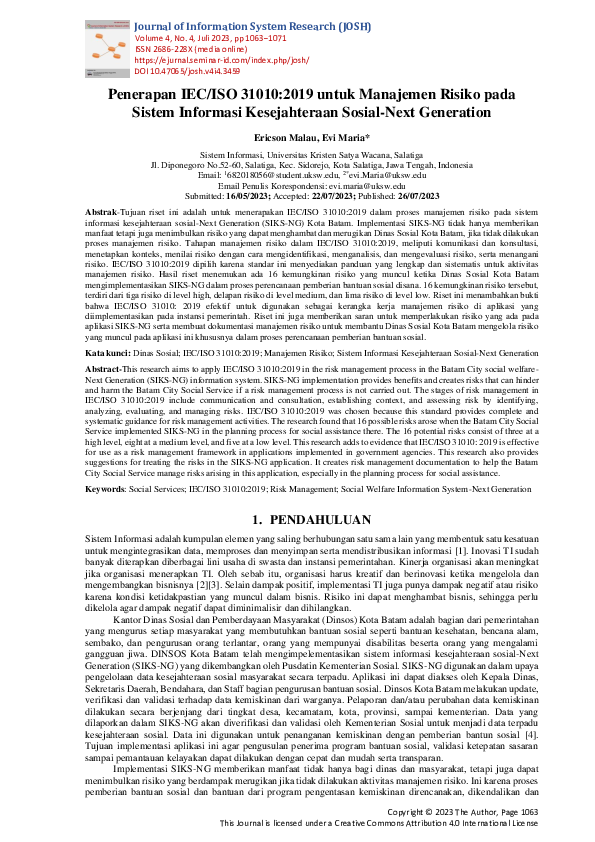 (PDF) Penerapan IEC/ISO 31010:2019 untuk Manajemen Risiko pada Sistem ...