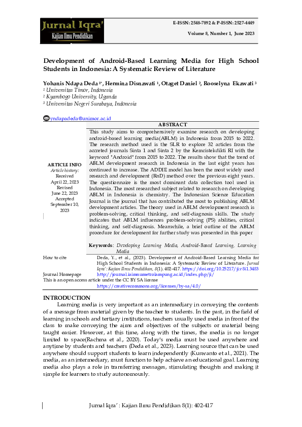 (PDF) Development of Android-Based Learning Media for High School Students in Indonesia: A ...
