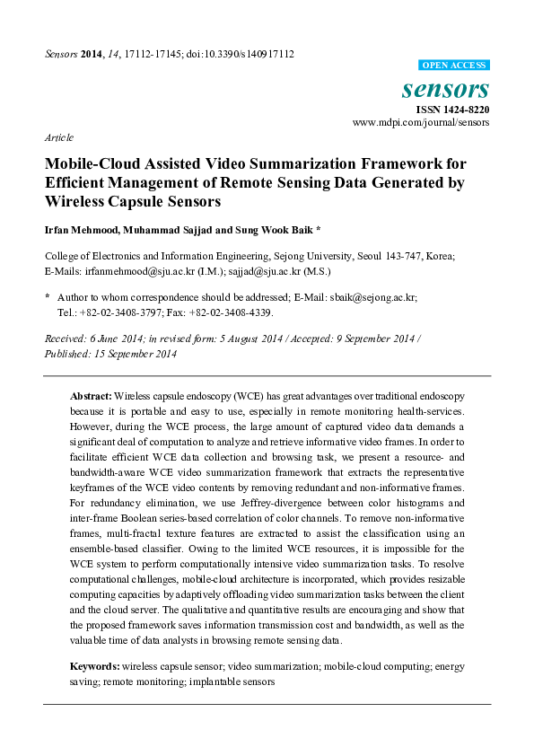 (PDF) Mobile-cloud assisted video summarization framework for efficient management of remote ...