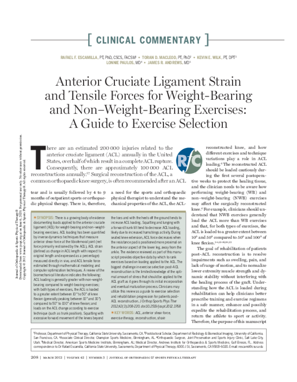 (PDF) ACL Strain and Tensile Forces for Weight Bearing and Non—Weight ...
