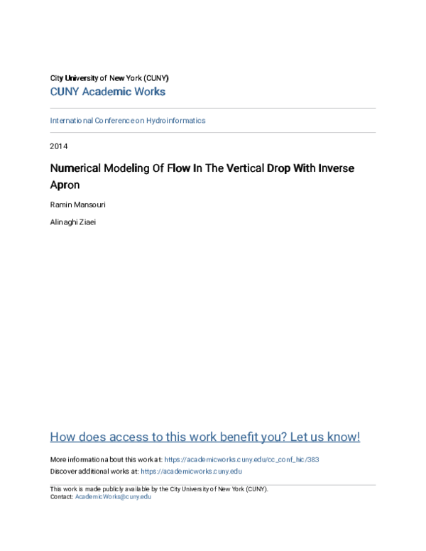 (PDF) Numerical Modeling Of Flow In The Vertical Drop With Inverse Apron