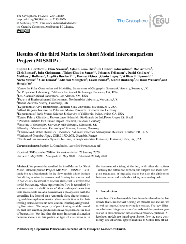 (PDF) Results of the third Marine Ice Sheet Model Intercomparison ...
