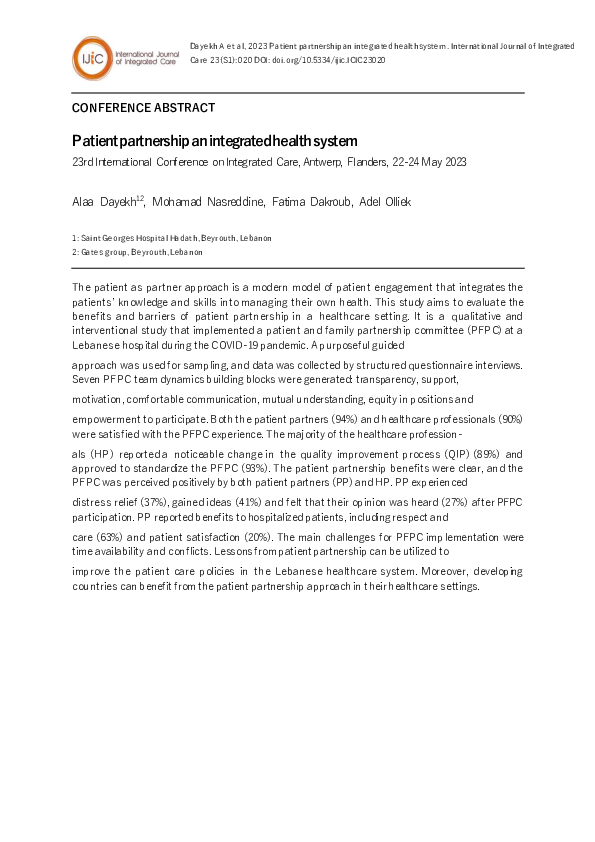 (PDF) Patient partnership an integrated health system